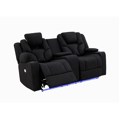 Electric Recliner Stylish Rhino Fabric Black Couch 2 Seater Lounge wit ...