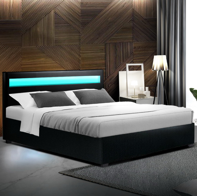 LED Beds - LIGHT BedHead- Gas lift Storage Bed - Black/White/Grey ...
